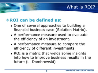 ROI, NPV and PP | PPTX