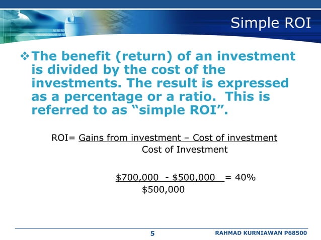 ROI, NPV and PP | PPTX