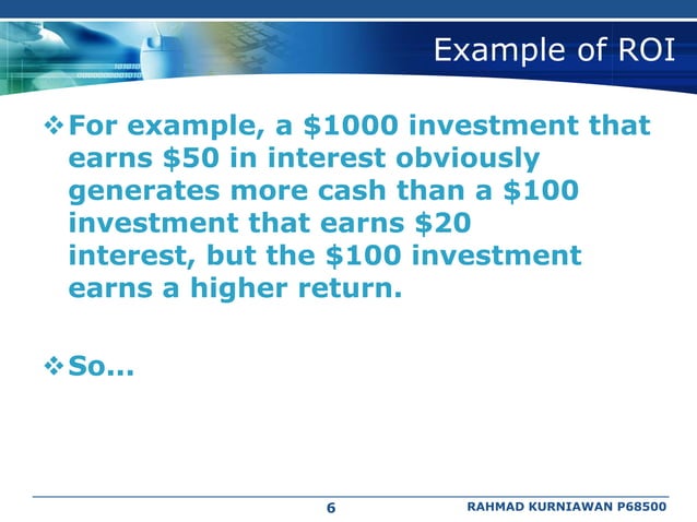 ROI, NPV and PP | PPTX