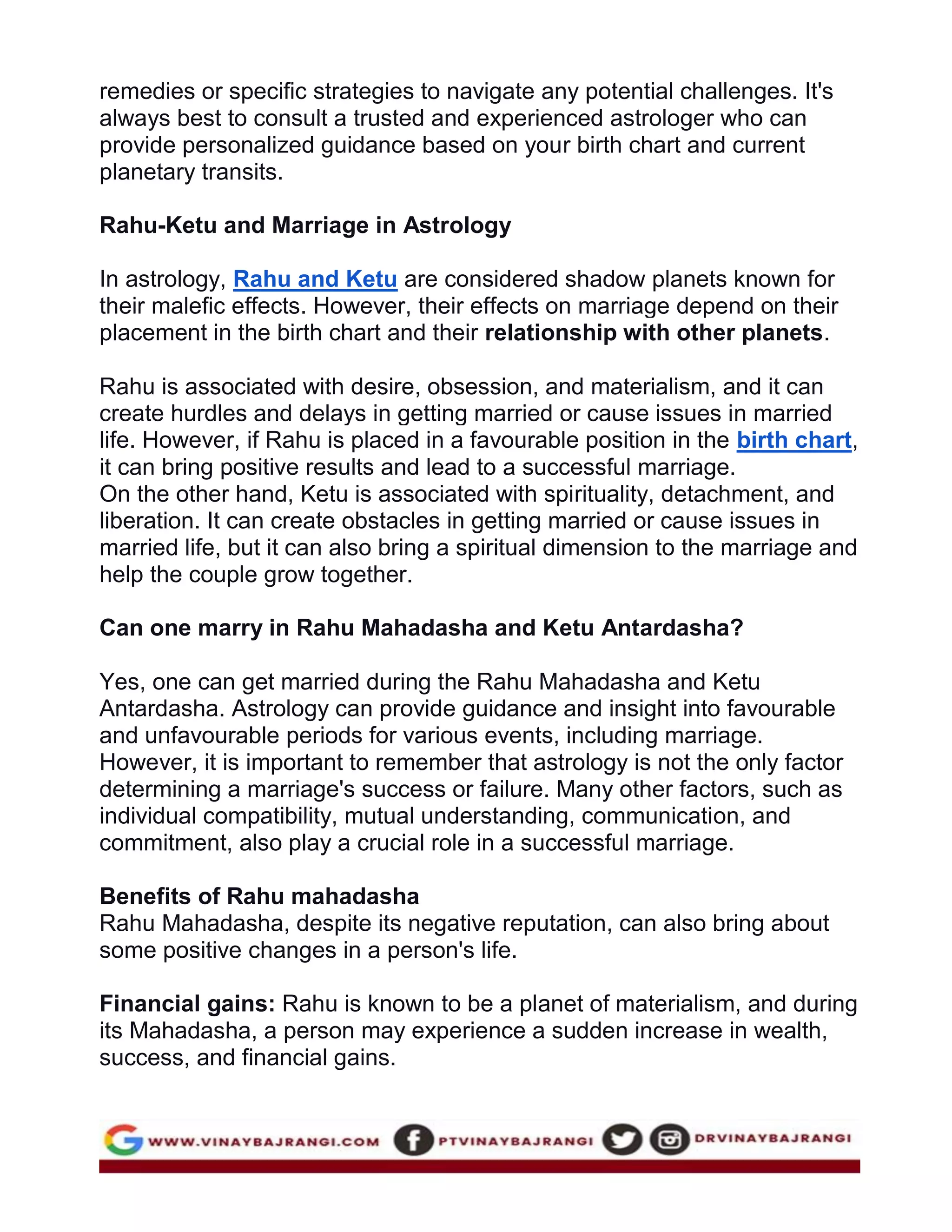 Can one get married in Rahu Mahadasha and Ketu Antardasha? | PDF