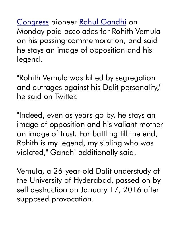 Rahul gandhi; rohit vemula remains my hero, a symbol of resistance | PDF