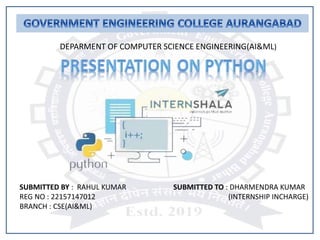 Python presentation of Government Engineering College Aurangabad, Bihar ...