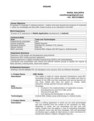 Rahul resume[android developer] | DOC | Operating Systems | Computer ...
