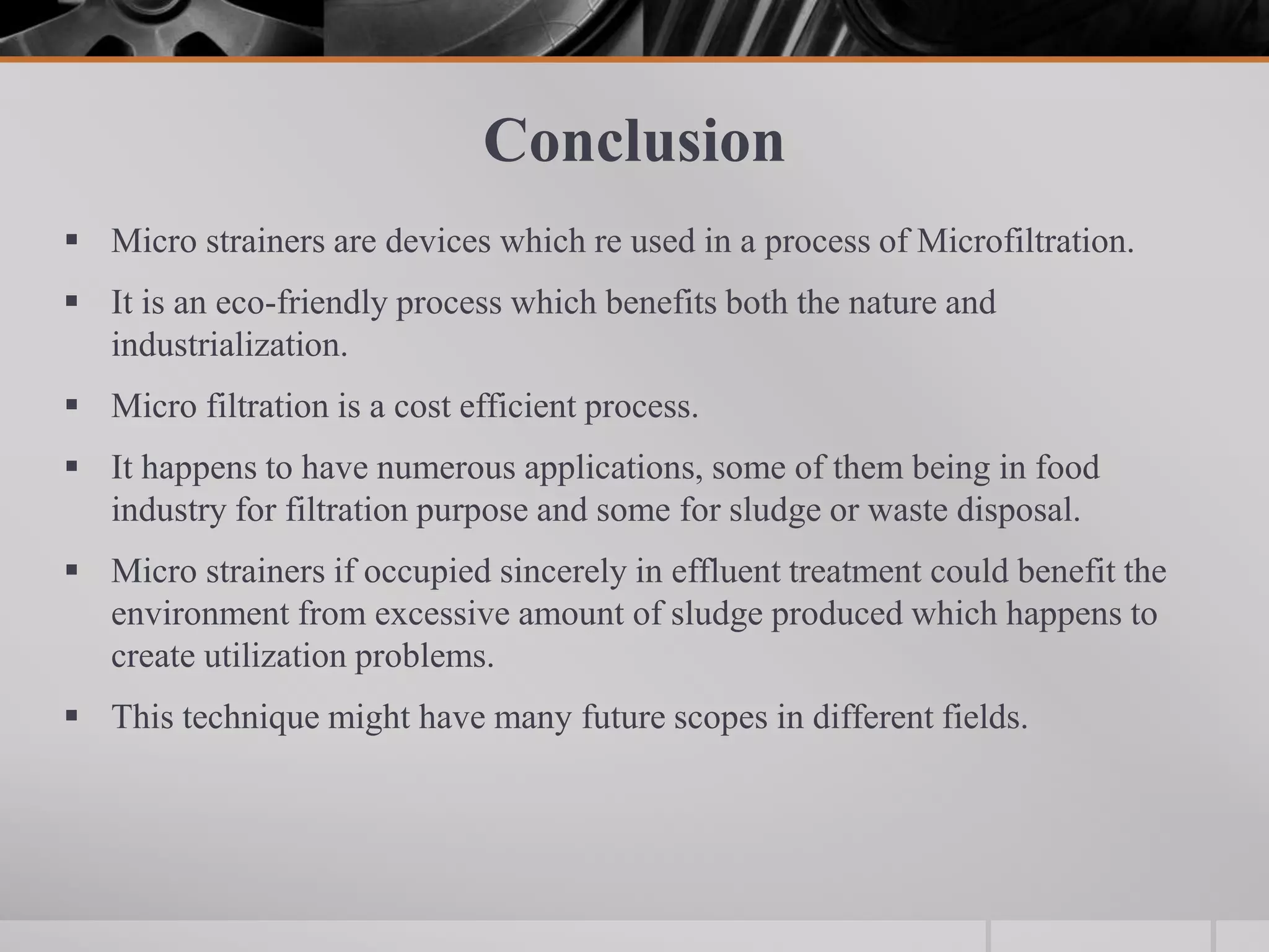 Micro-strainer and Micro-filtration in sludge disposal, food industry ...