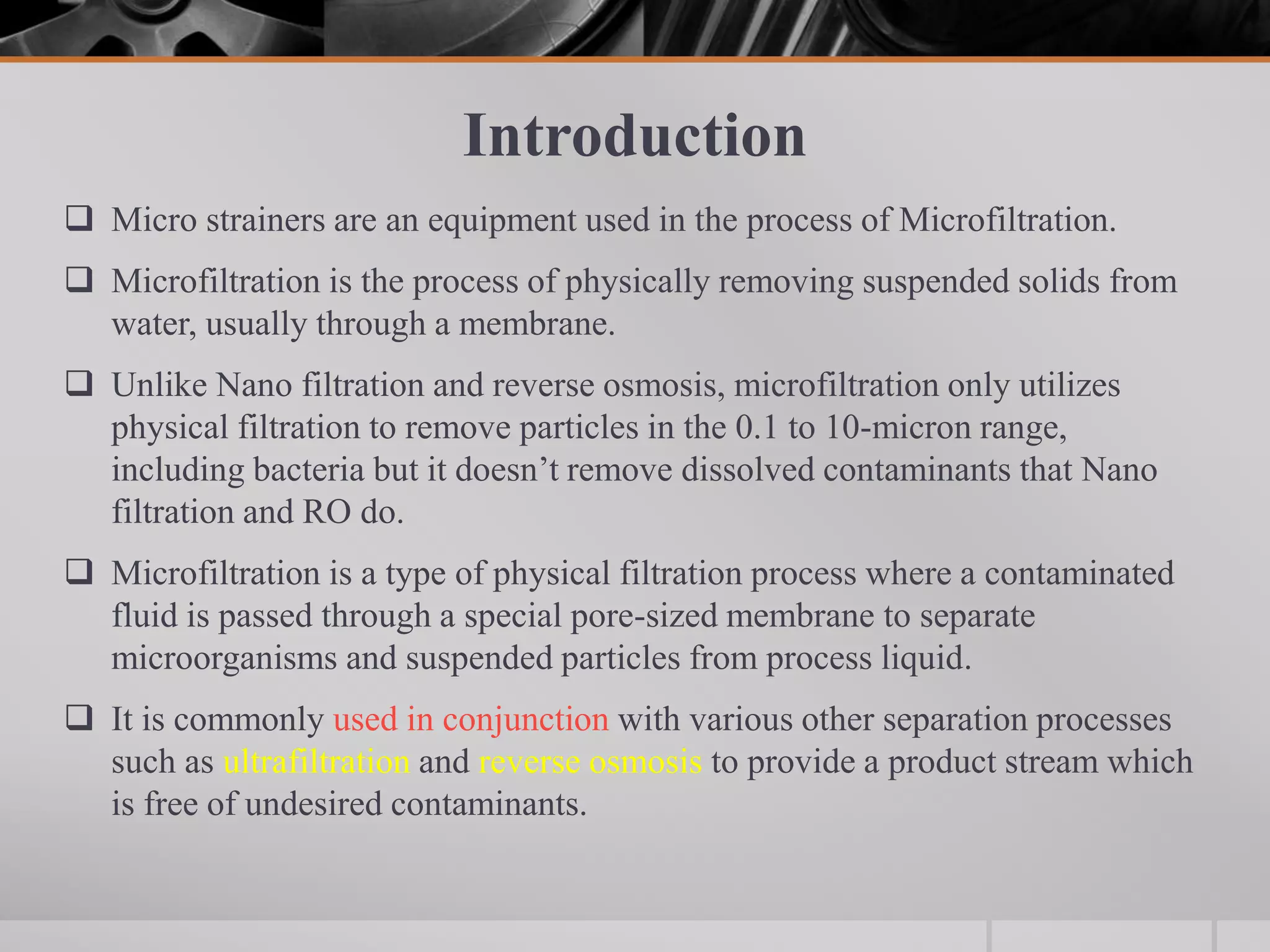 Micro-strainer and Micro-filtration in sludge disposal, food industry ...