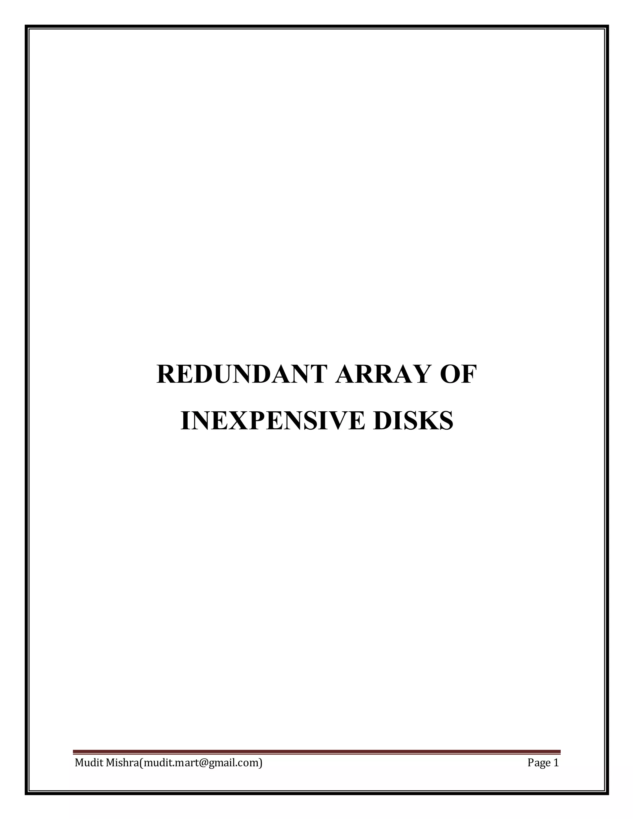 Raid- Redundant Array of Inexpensive Disks | DOCX | Operating Systems | Computer Software and ...