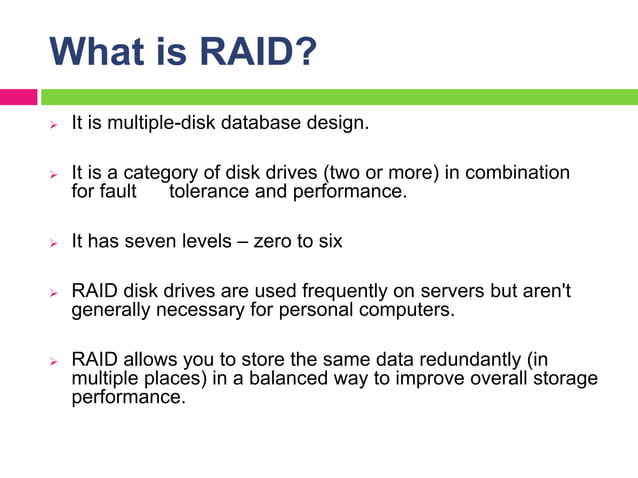 raid technology | PPTX | Databases | Computer Software and Applications