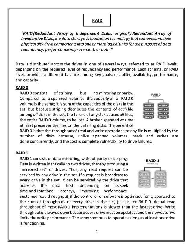 Raid (Redundant Array of Inexpensive Disks) in Computer Architecture | PDF