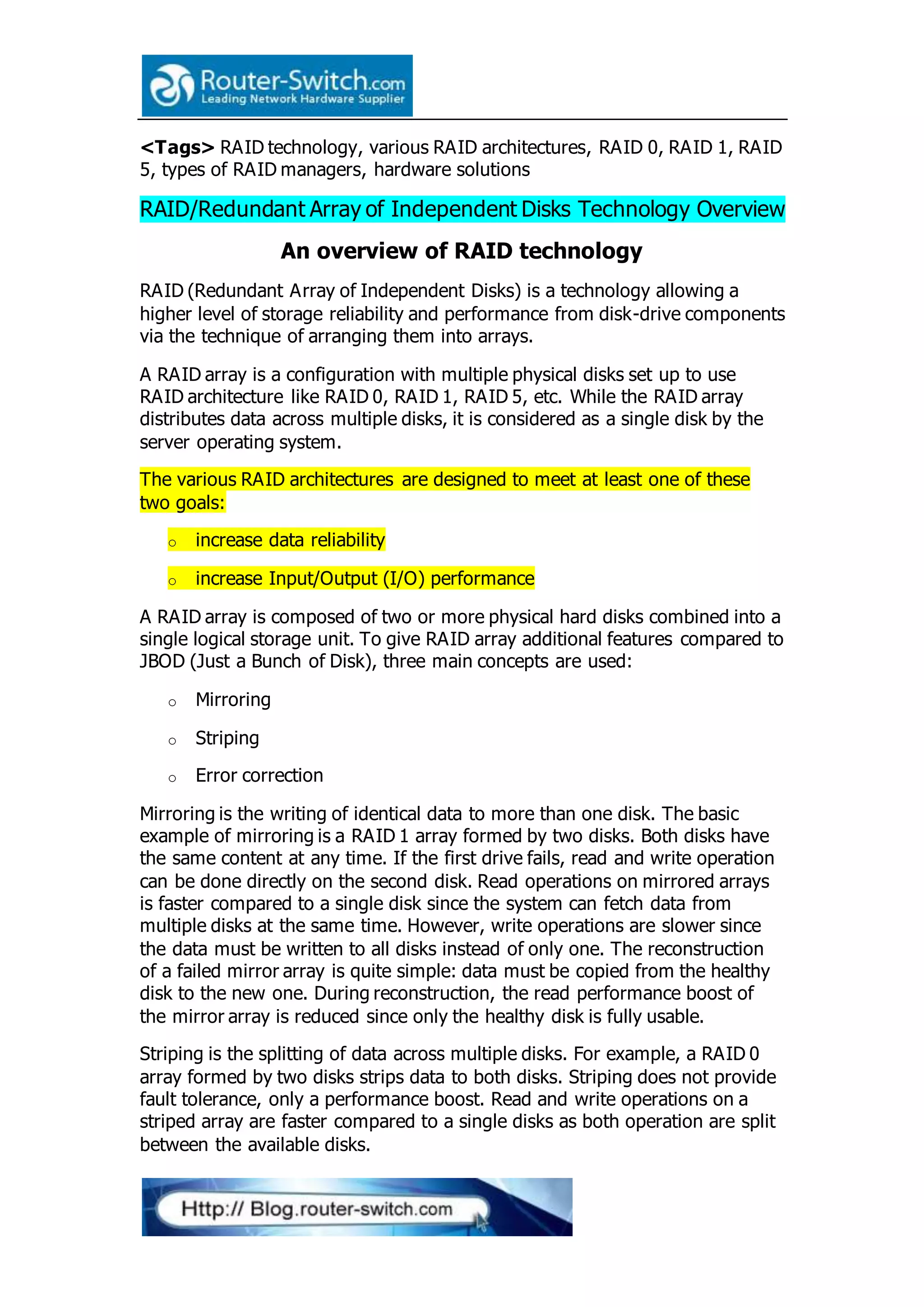 Raid the redundant array of independent disks technology overview | DOCX | Operating Systems ...