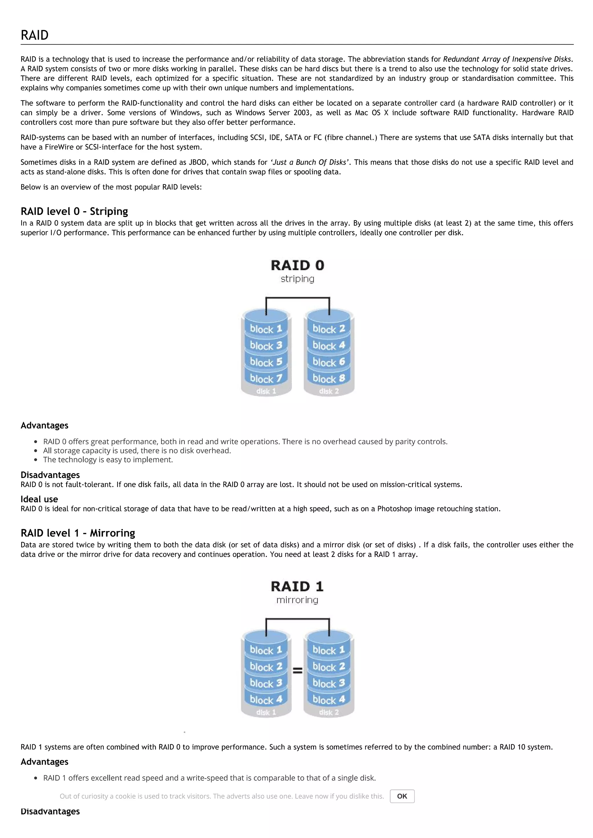 Raid level 0, 1, 3, 5 an...tage, disadvantage, use | PDF
