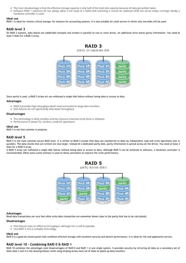 Raid level 0, 1, 3, 5 an...tage, disadvantage, use | PDF