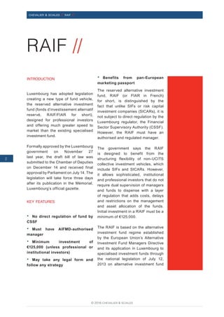 The Luxembourg reserved alternative investment fund (RAIF) brochure | PDF