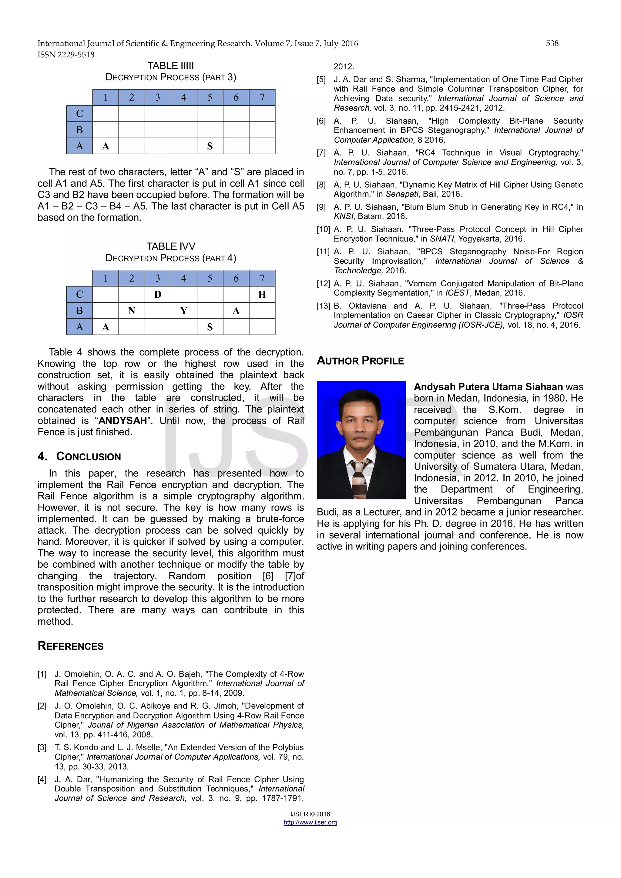 Rail Fence Cryptography in Securing Information | PDF
