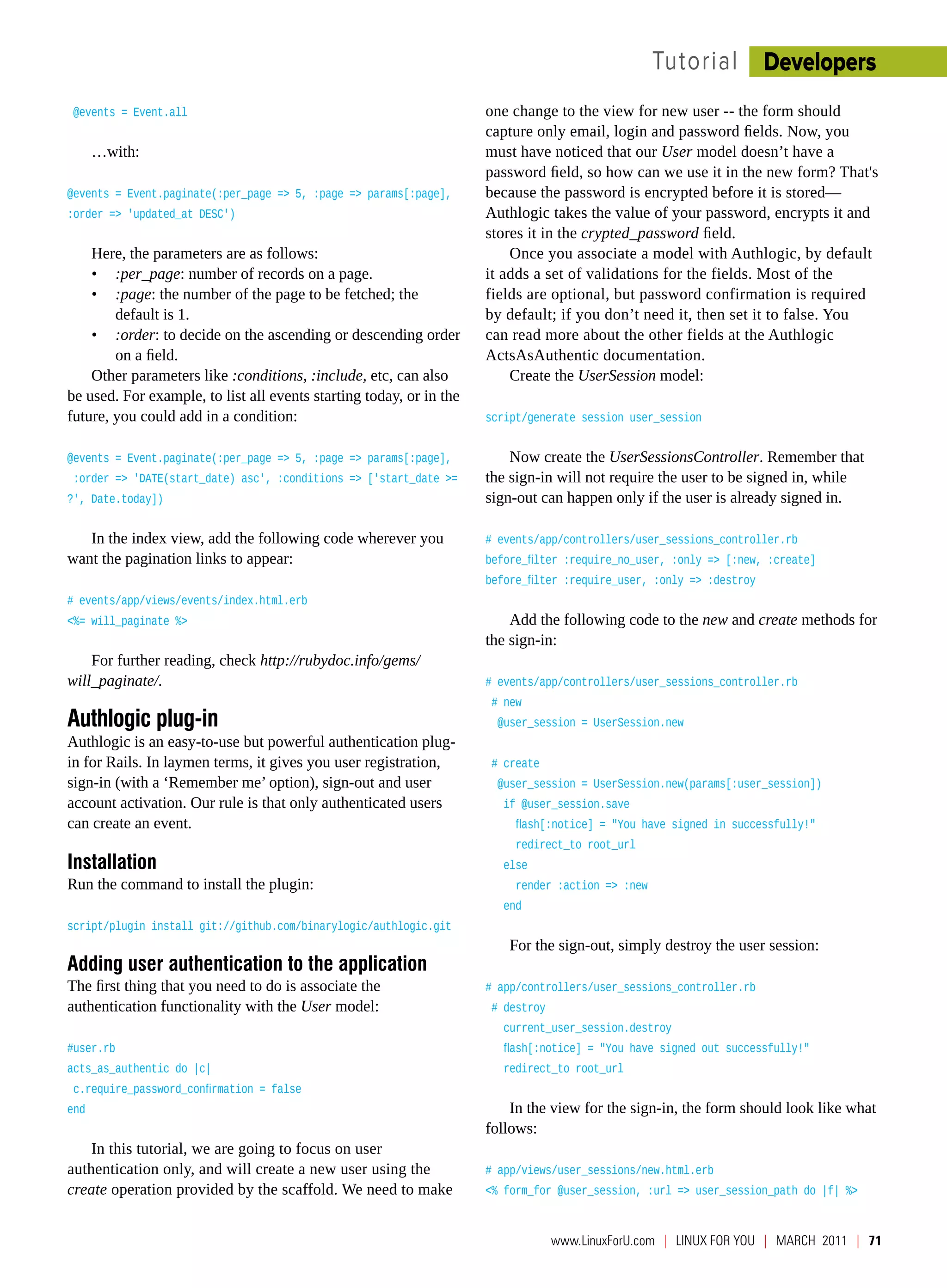 Rails Plugins - Linux For You, March 2011 Issue | PDF