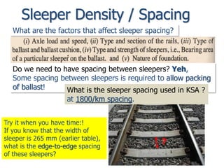 04 Rail Sleepers (Railway Engineering Lectures هندسة السكك الحديدية & Dr. Walied A. Elsaigh) | PDF