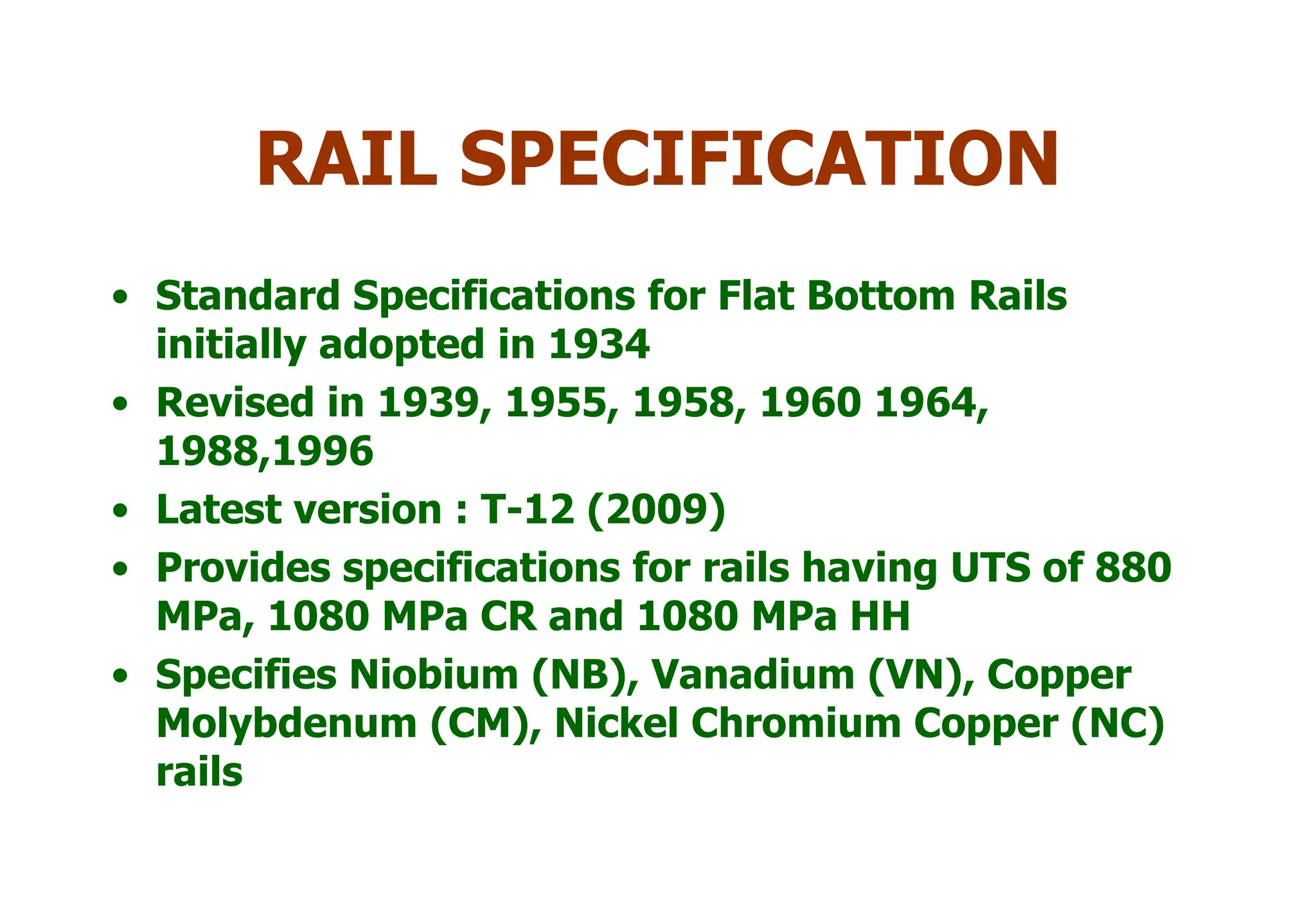 Rail Specification s & Corrosion of rails .ppt