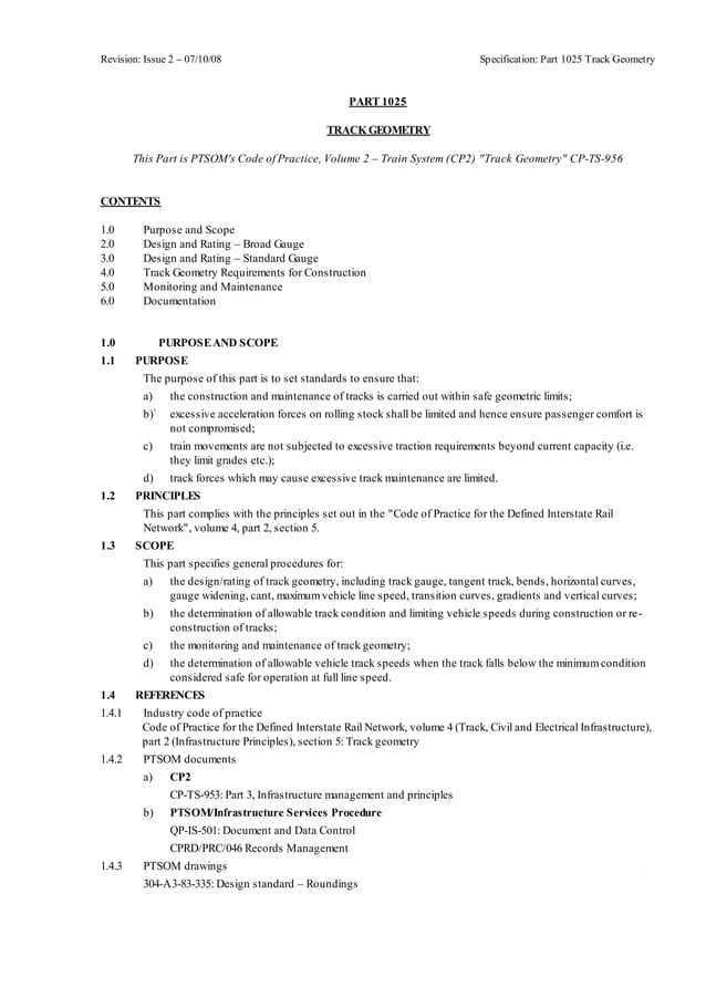 Rail track geometry | DOC | Rail Travel | Travel Type