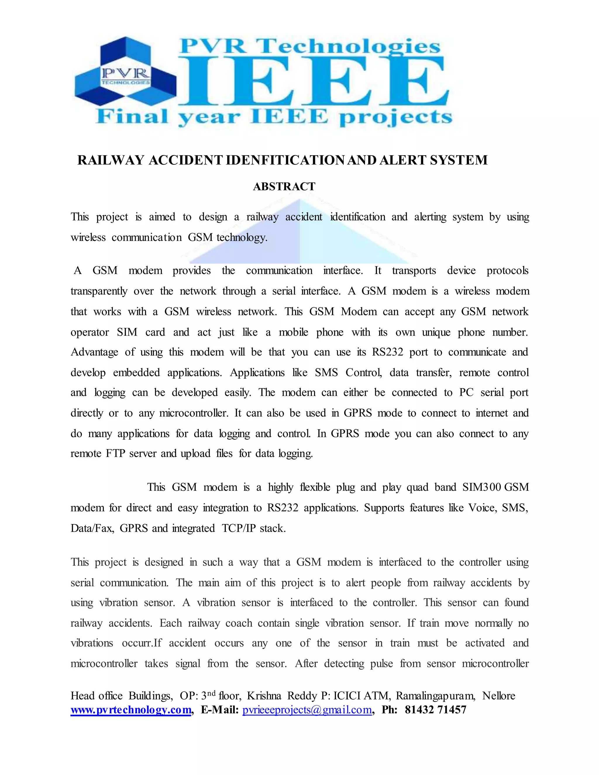 Railway accident idenfitication and alert system | PDF