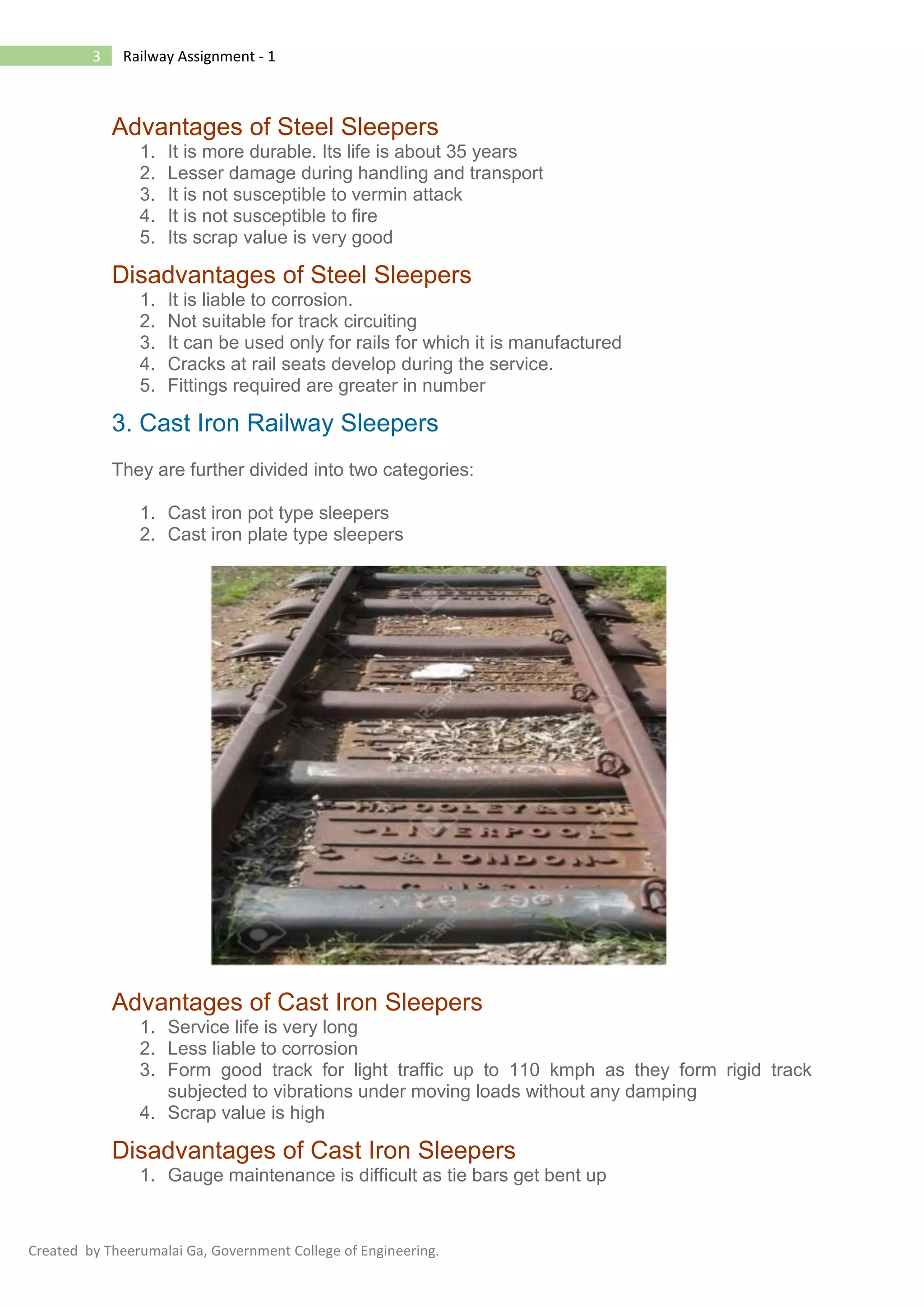 Railway Engineering Assignment - Types of Sleepers | PDF