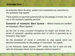 Railway Automatic block signaling with Automatic Sectionsppt | PPT