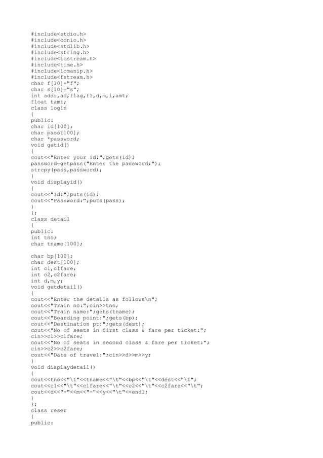 c++ program for Railway reservation | TXT | Programming Languages | Computing