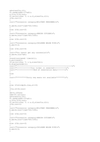 c++ program for Railway reservation | TXT