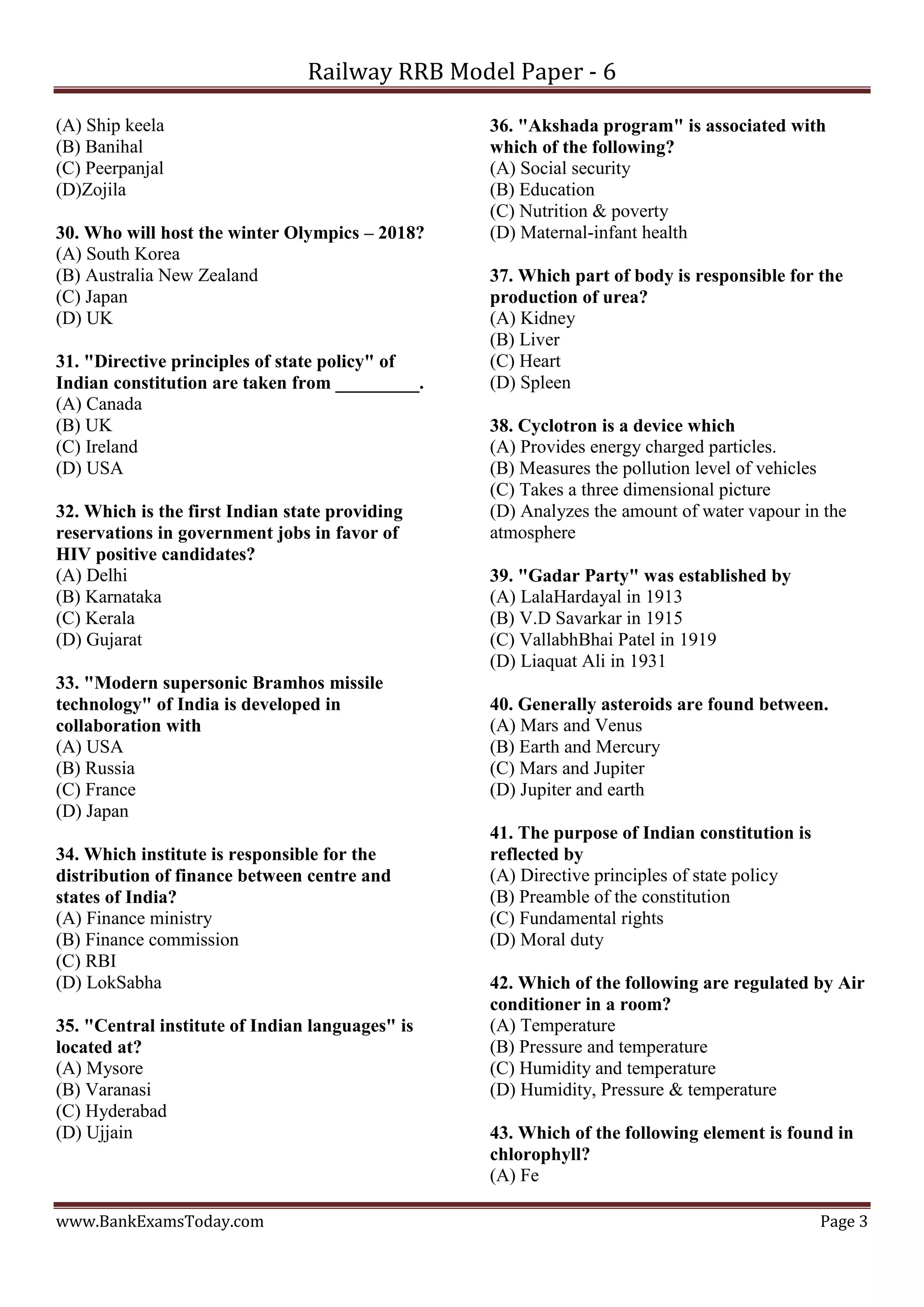 Railway RRB Model Paper | PDF | Chemistry | Science