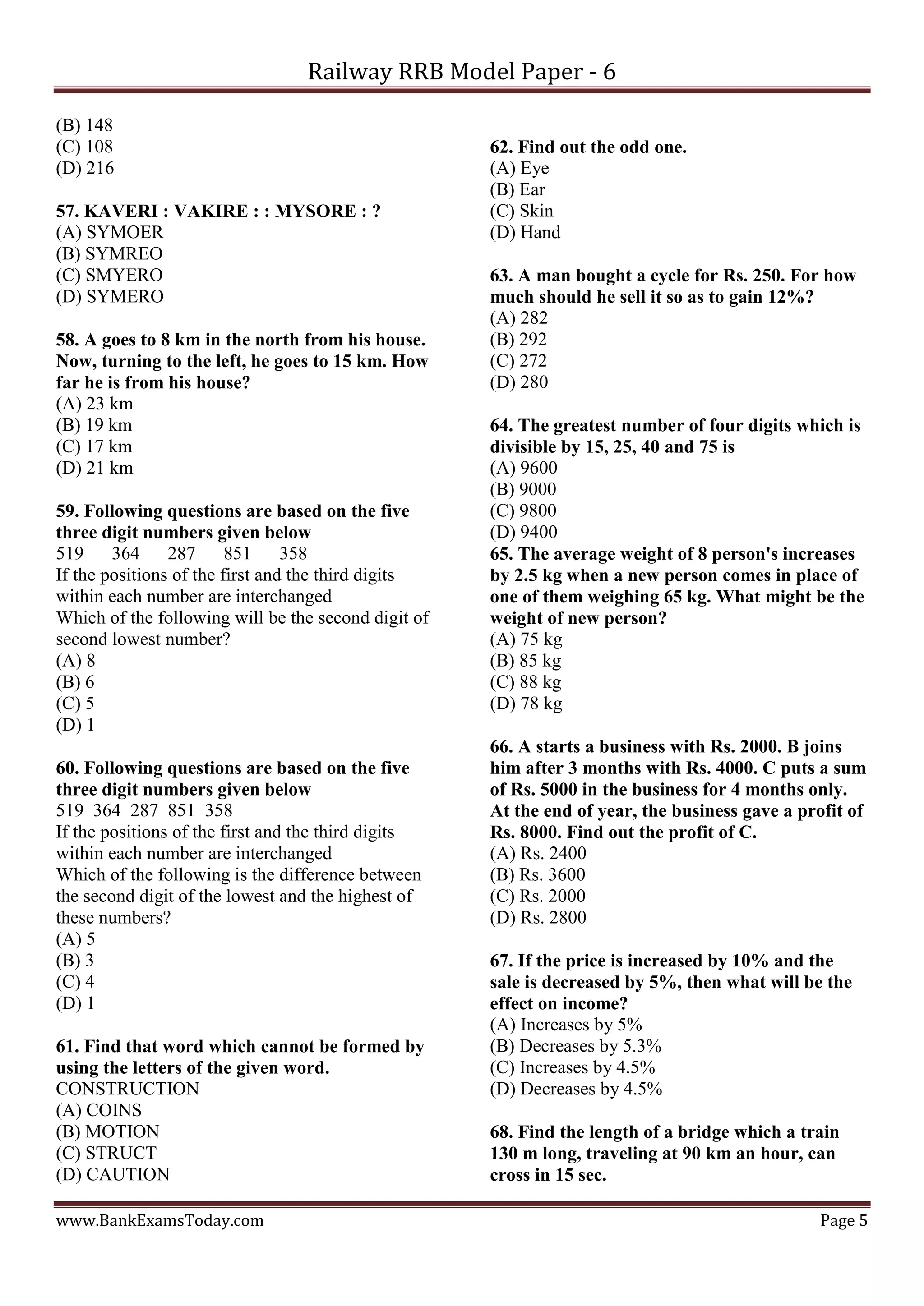 Railway RRB Model Paper | PDF | Chemistry | Science