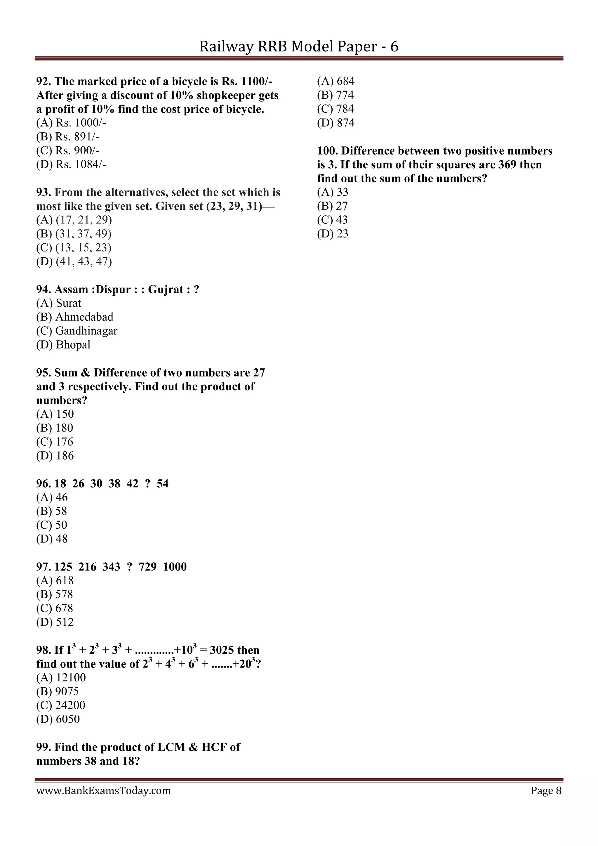 Railway RRB Model Paper | PDF | Chemistry | Science
