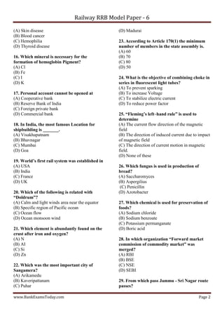 Railway RRB Model Paper | PDF | Chemistry | Science