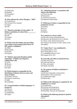 Railway RRB Model Paper | PDF | Chemistry | Science