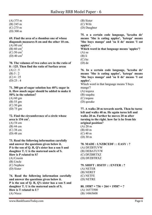 Railway RRB Model Paper | PDF | Chemistry | Science