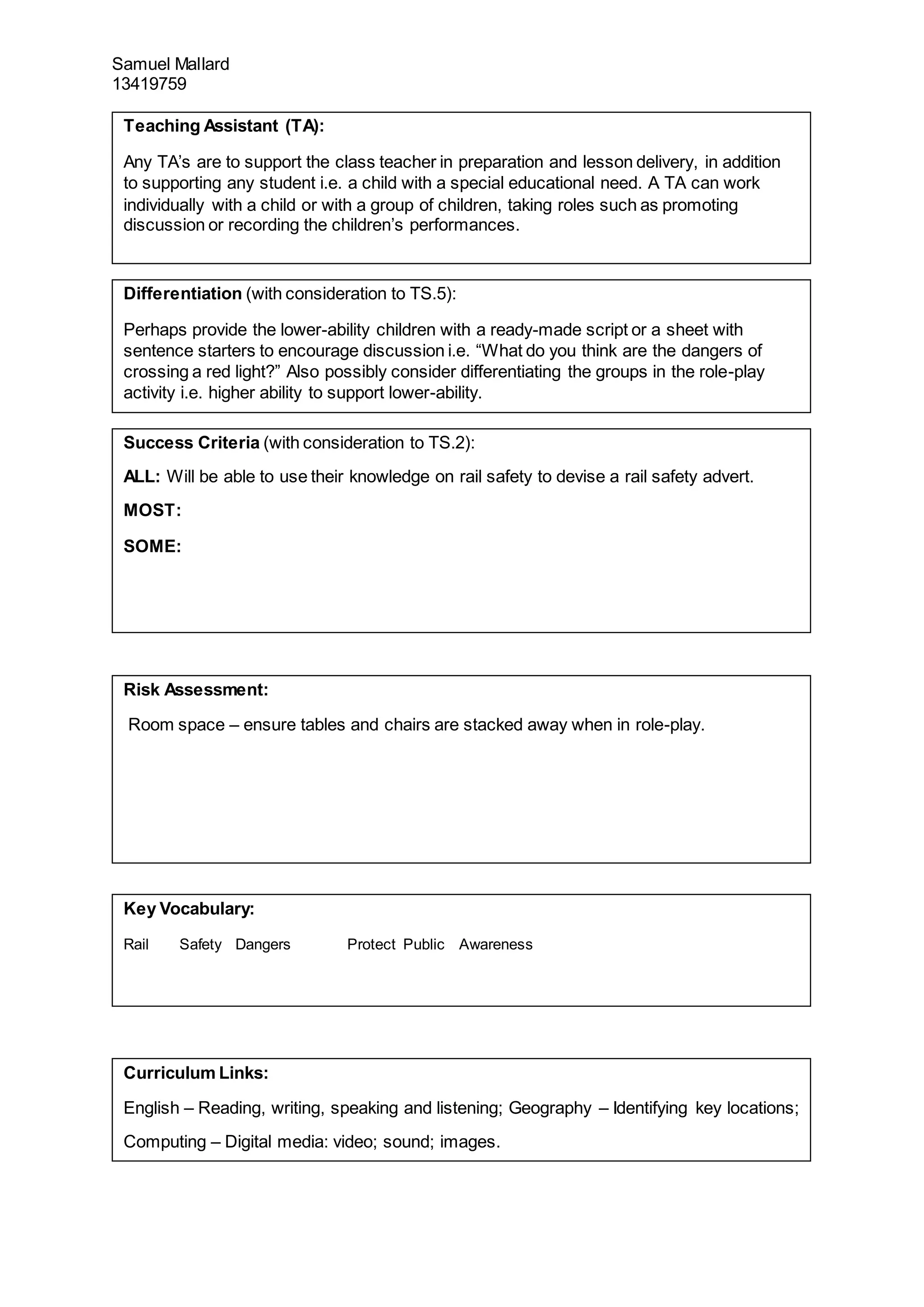 KS2 Raily Safety Lesson Plan - Primary | DOCX