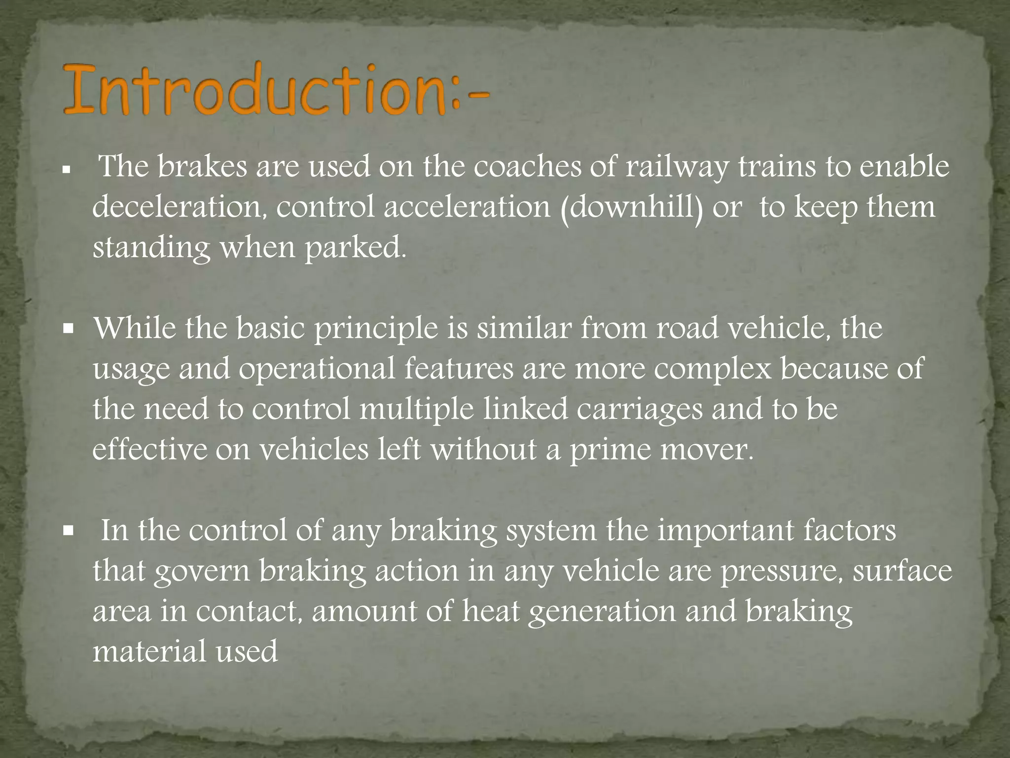 Railway wagon braking system ppt | PPTX