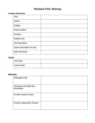 Rainbow fish lesson template | PDF | Educational Assessment | Education