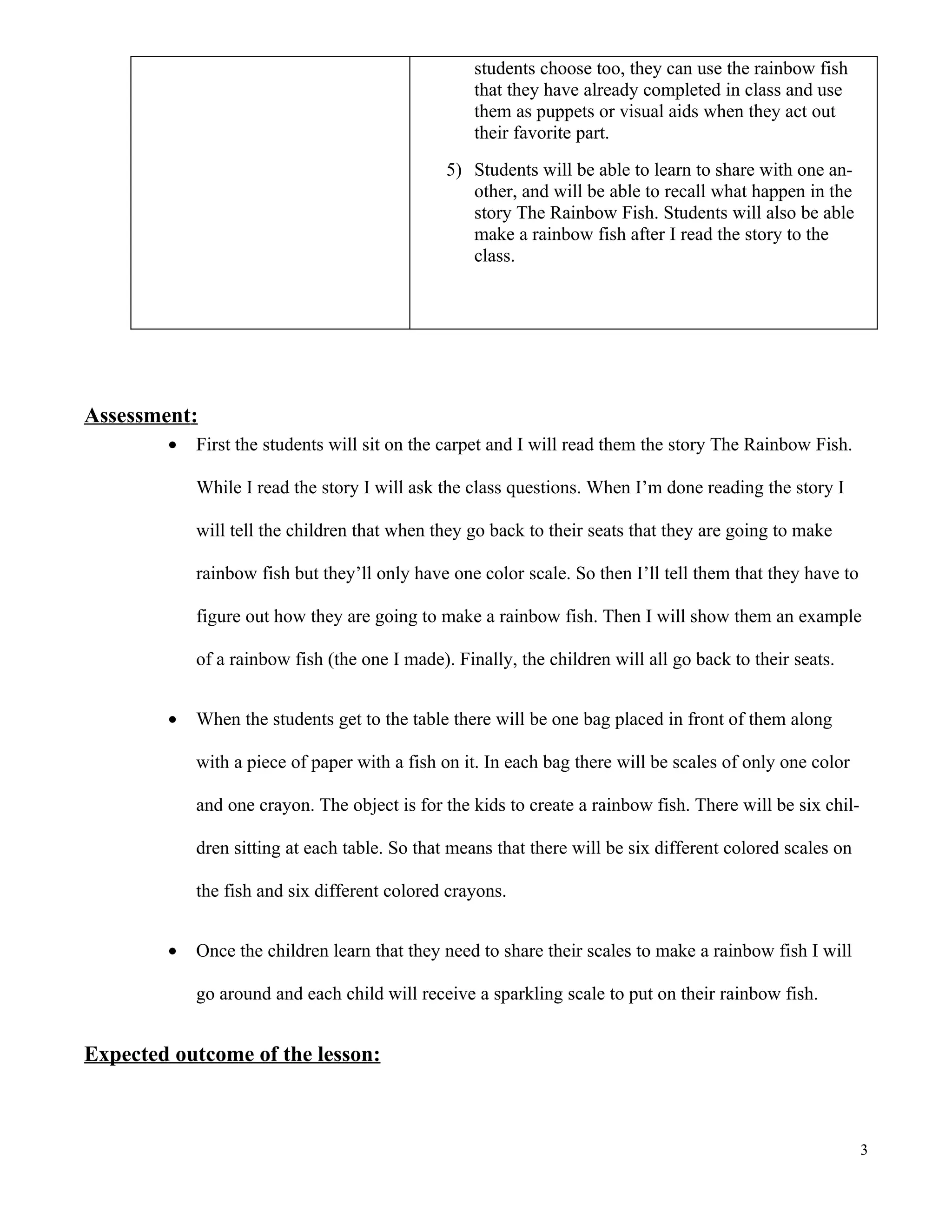 Rainbow fish lesson template new version | DOC