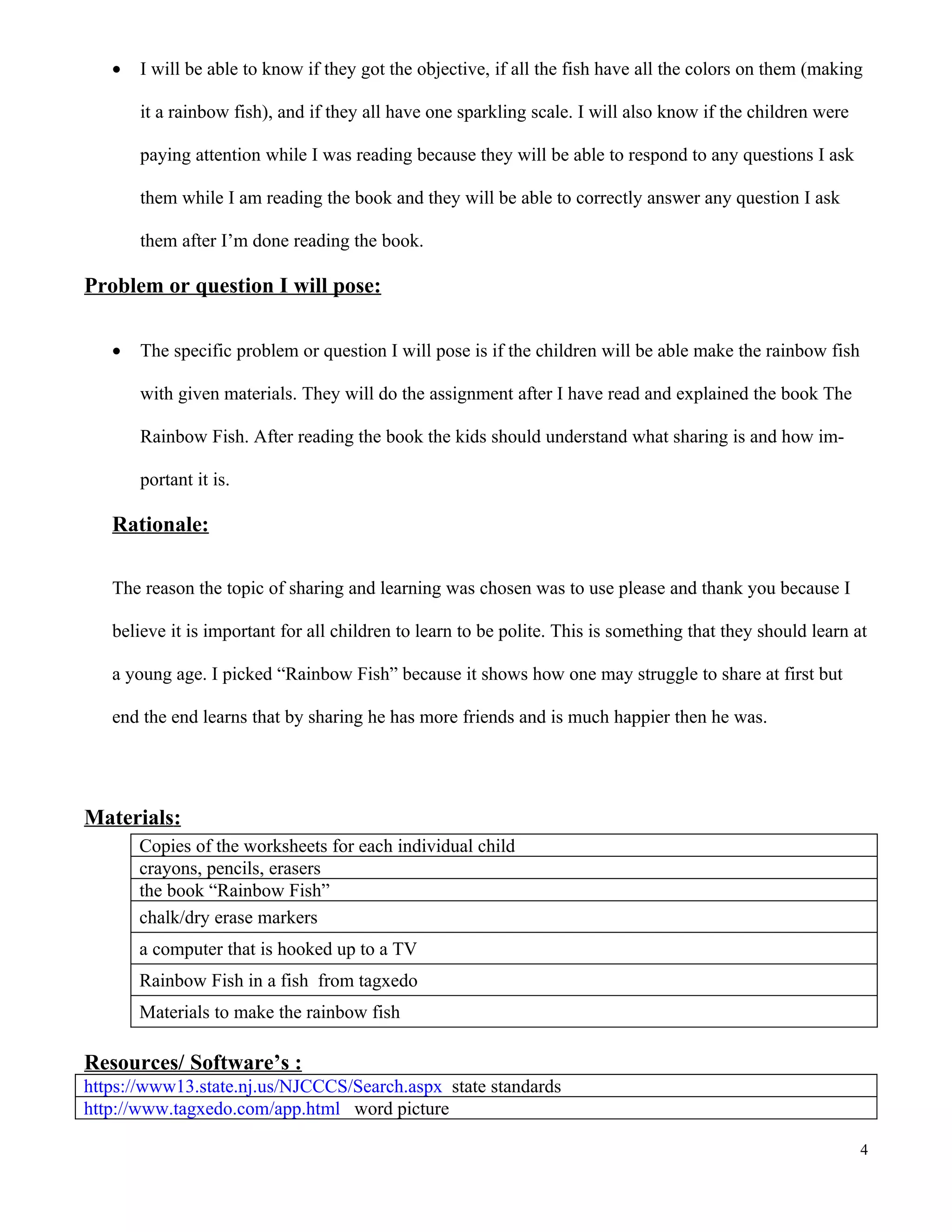 Rainbow fish lesson template new version | DOC