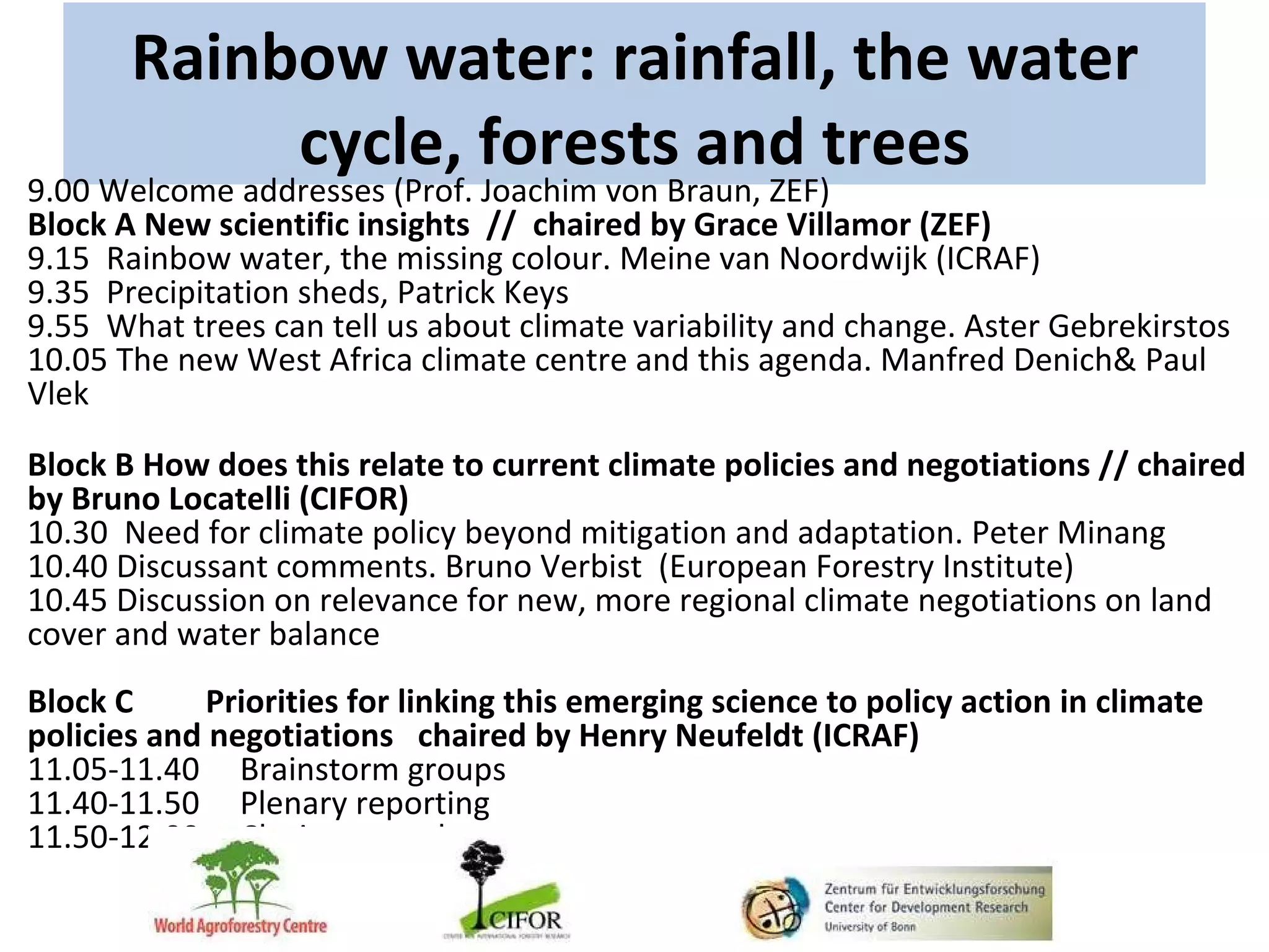 Rainbow water: rainfall, the water cycle, forests and trees | PPT