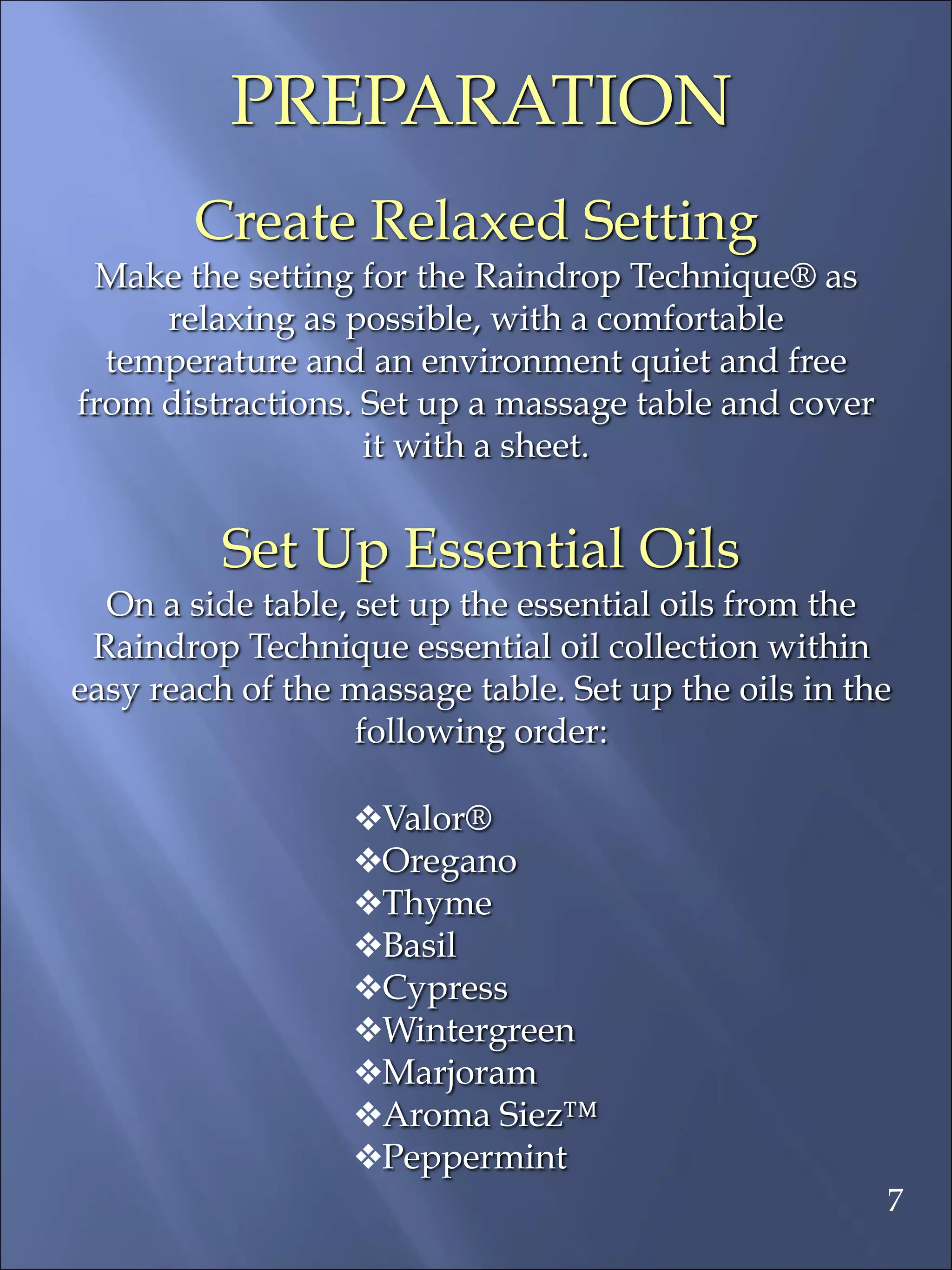 Raindrop Technique Protocol | PDF