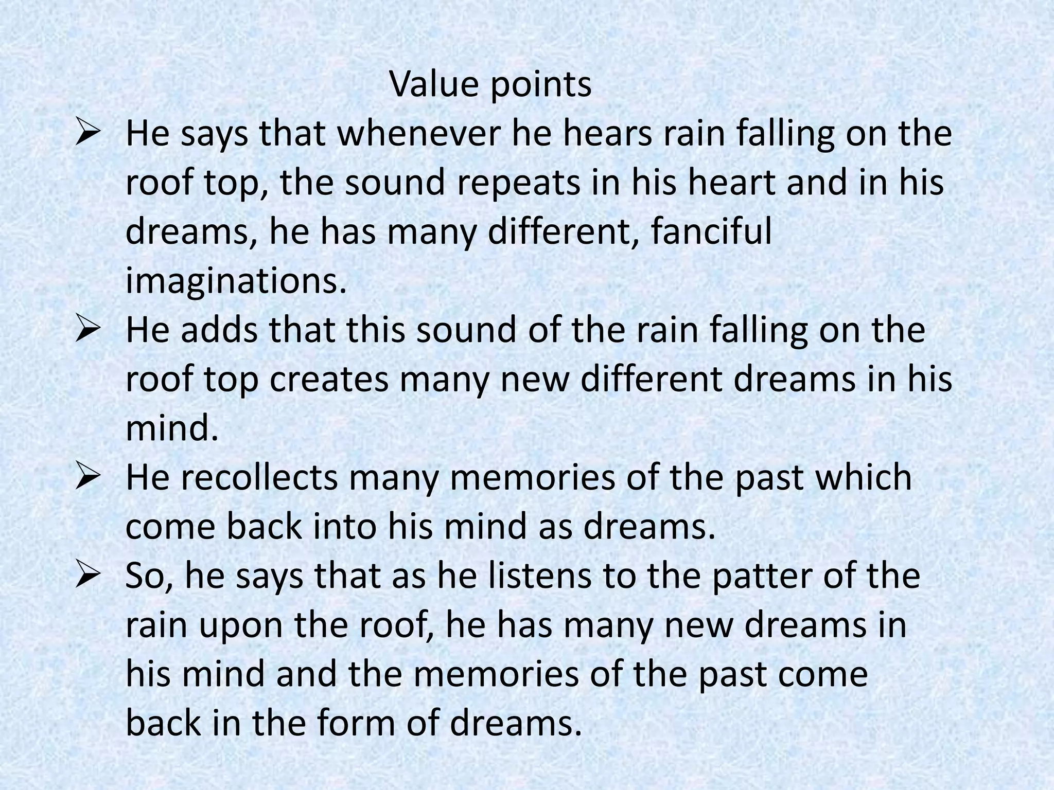 Rain on the roof ppt - English - class 9 | PPTX