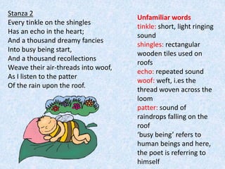Rain on the roof ppt - English - class 9 | PPTX