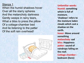 Rain on the roof ppt - English - class 9 | PPTX
