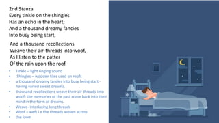 class 10 bee hive the rain on the roof poem | PDF