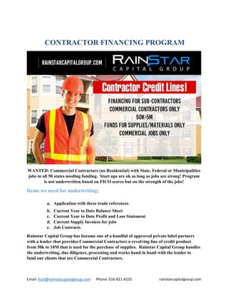 Rainstar Capital Group Contractor Funding One Pager | PDF