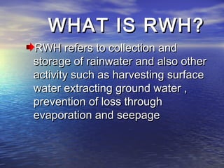 Rainwater harvesting | PPT | Water Services | Home Utilities