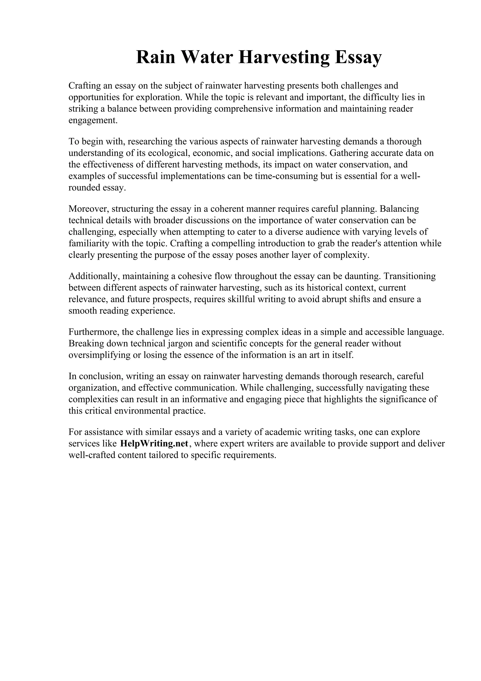 Rain Water Harvesting Essay | PDF