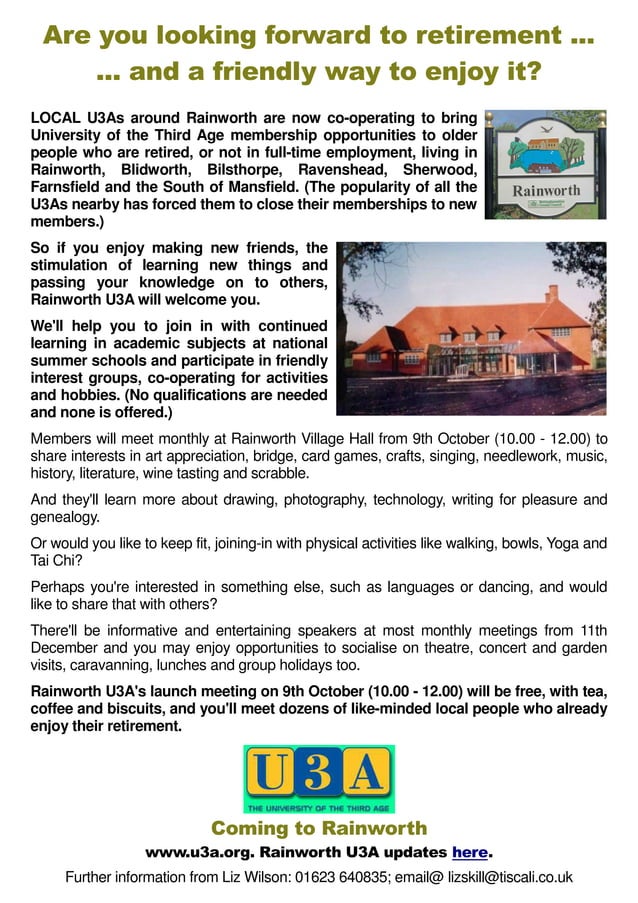 Rainworth U3A poster | PDF