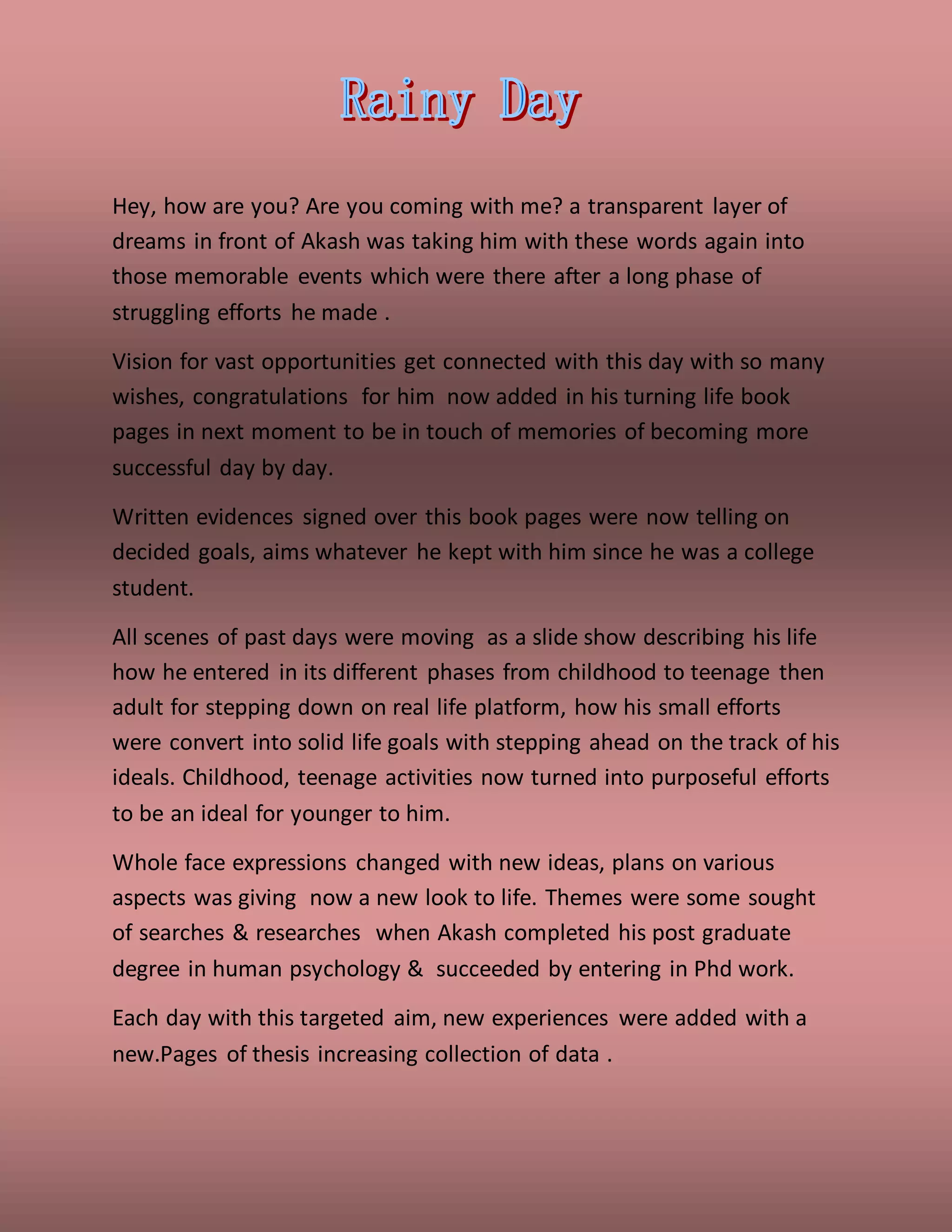 Rainy day, A short story | DOCX