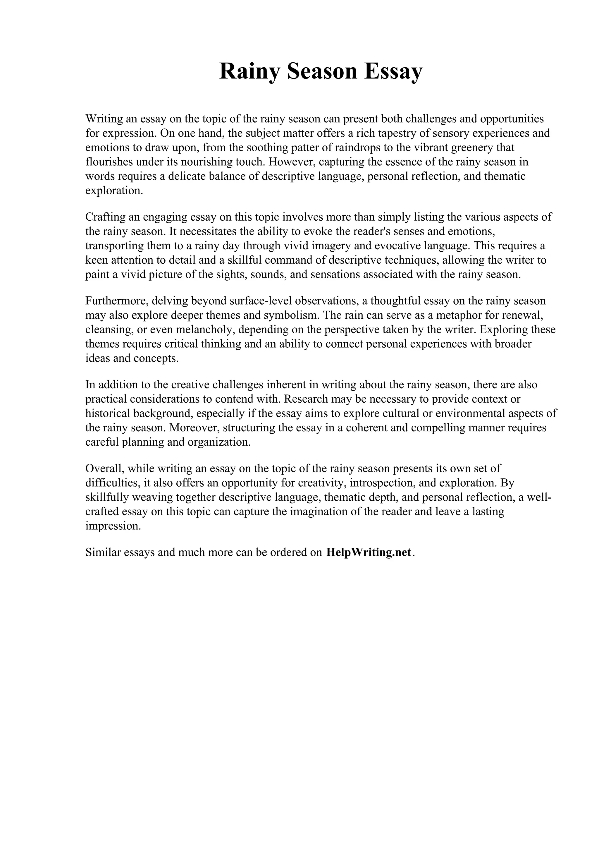 Rainy Season Essay. Mohave Community College | PDF