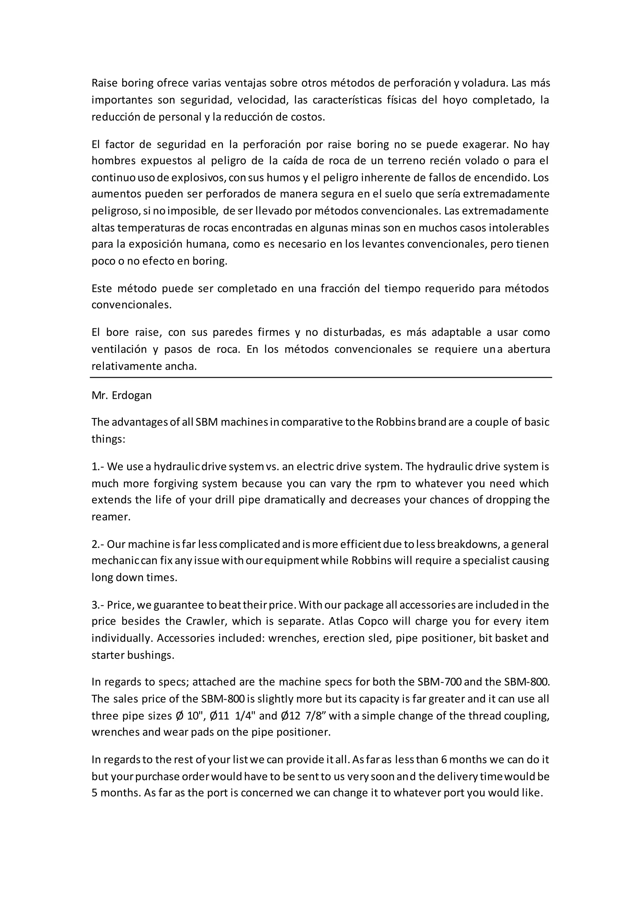 Raise boring ventajas sobre otros métodos | DOCX